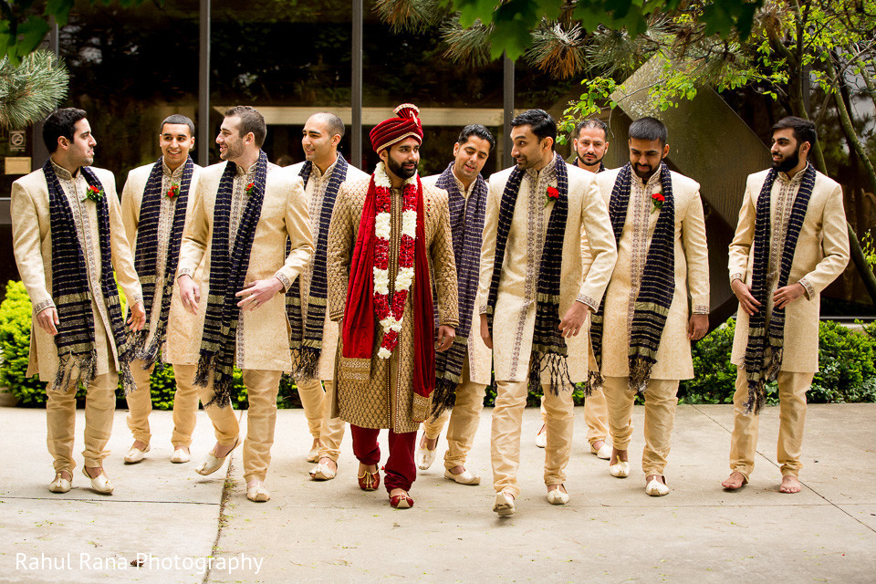 Indian groom and groomsmen outdoor photography after wedding ceremony ...