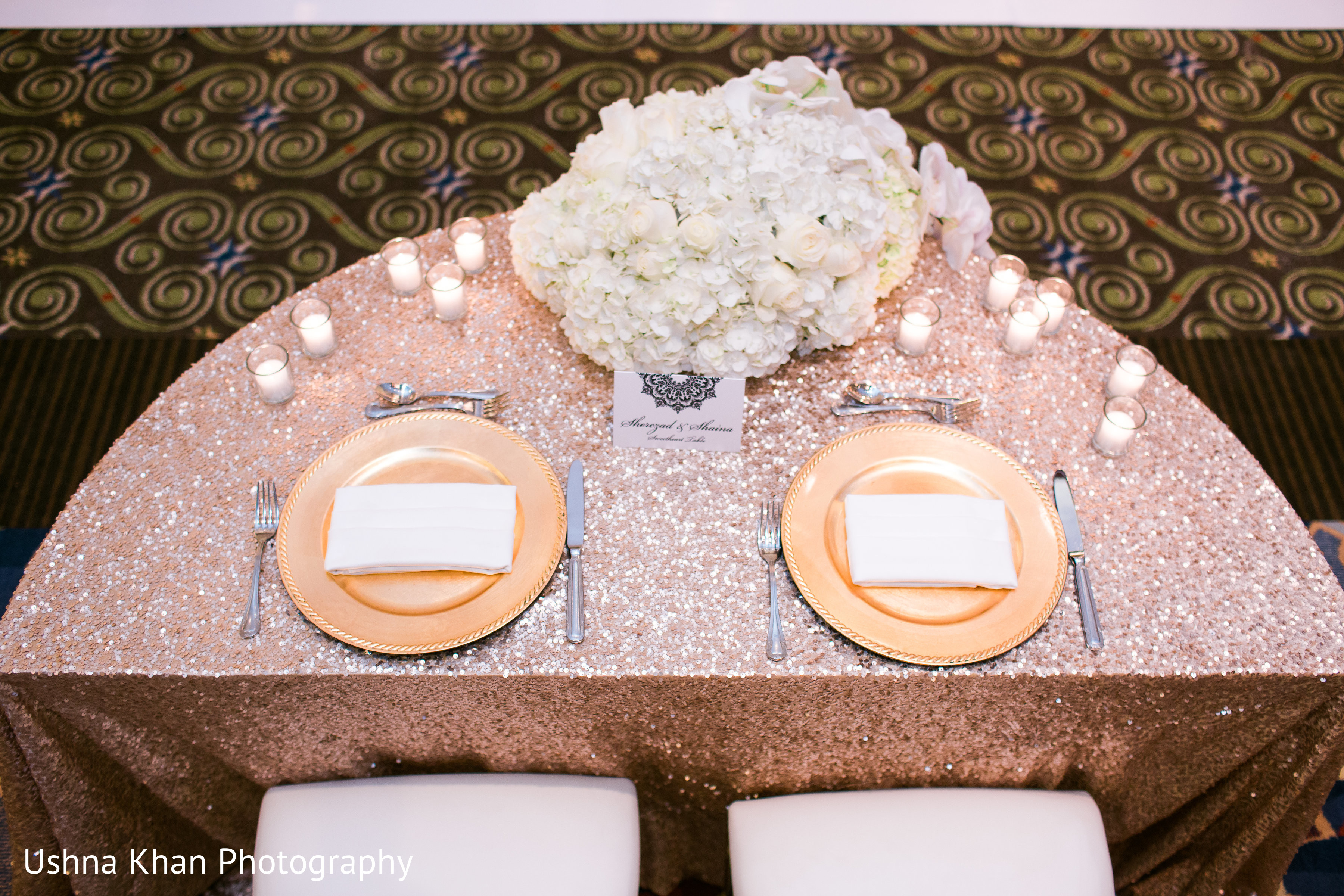 Dreamy Indian wedding reception table set up for bride and groom ...