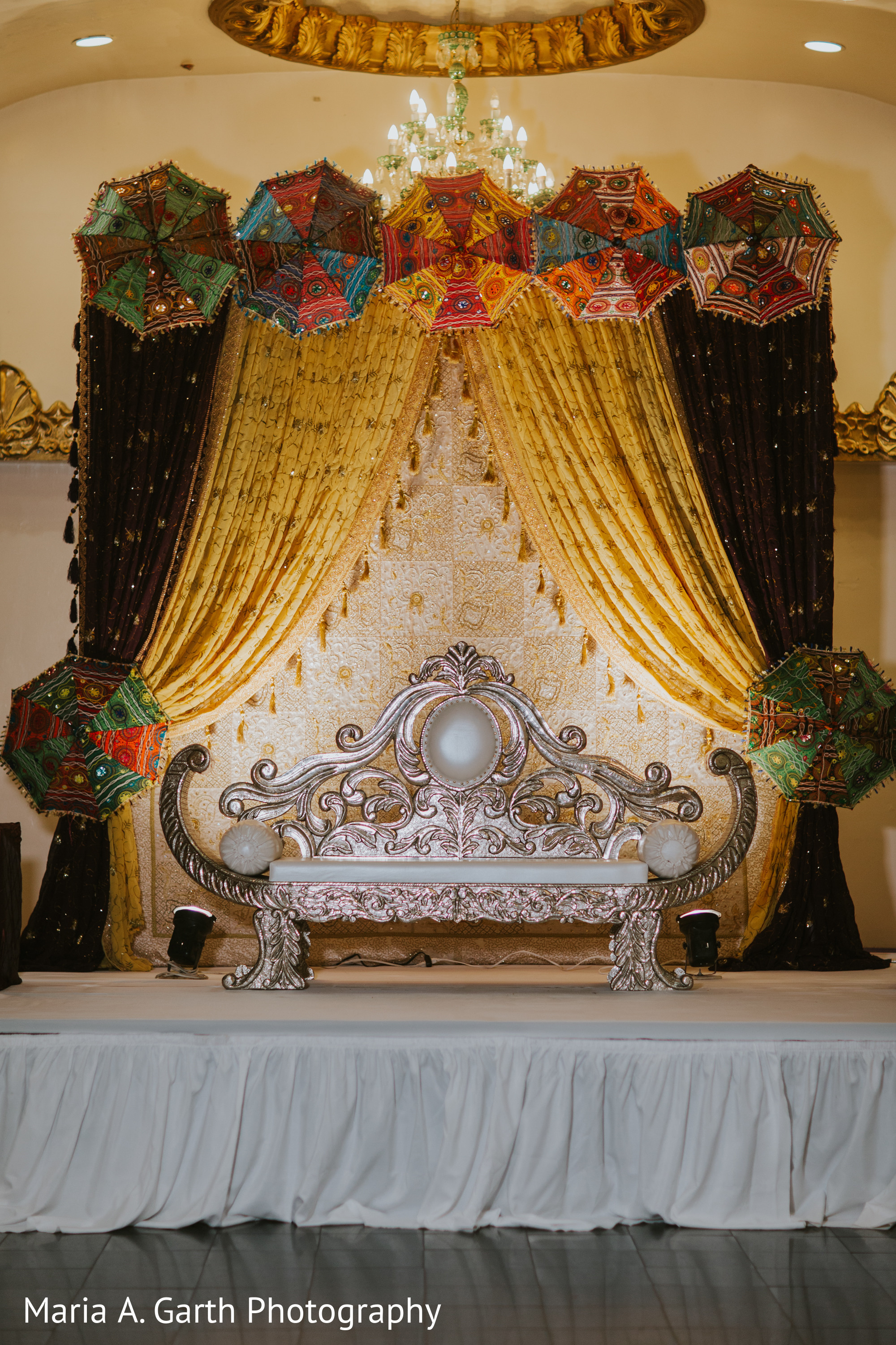 Colorful sangeet stage decor. | Photo 190014