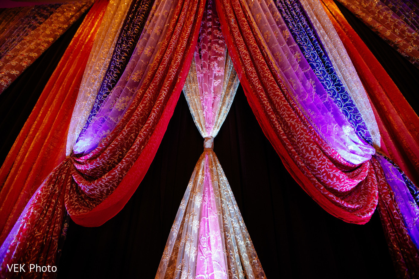Colorful Indian pre-wedding stage draping decor. | Photo 195221